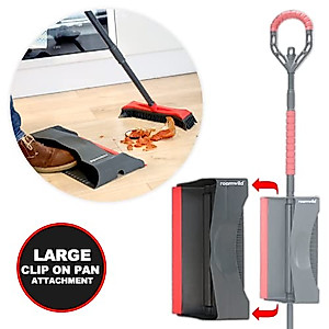Roamwild Multi-Cleaner Rubber Pull Broom & Dustpan Combo Set with Unique Corner Cleaning Blades for Wet & Dry Mess Pet Hair Fur Removal for Hard Floors and Carpets