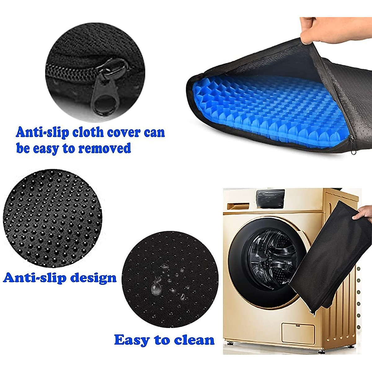 Renyqatt Gel Seat Cushion,with Non-Slip Cover,1.65inch Double Thick Office Chair Seat Cushion,Breathable Honeycomb Pain Relief Sciatica Egg Crate Cushion for Office Chair Car Wheelchair
