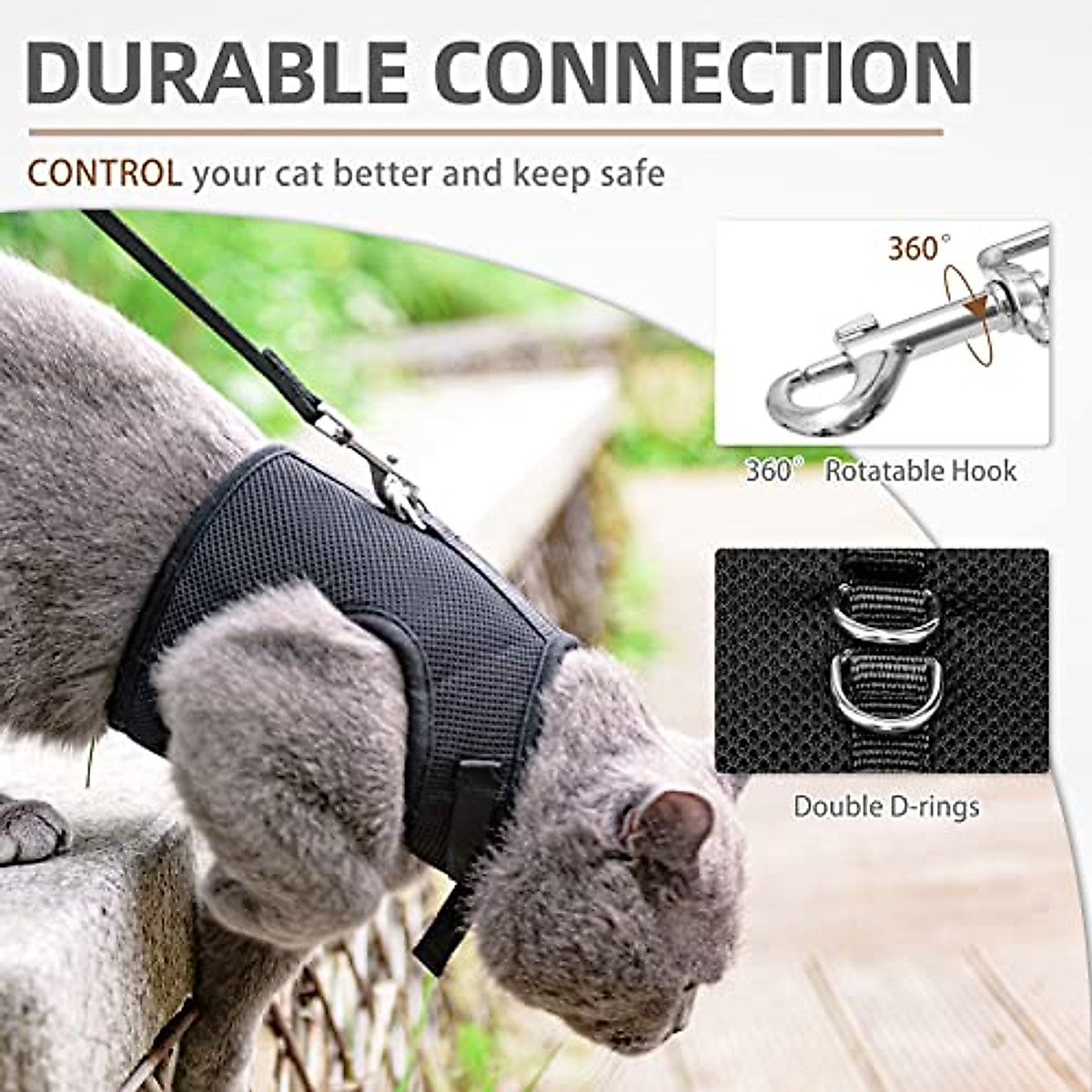 PUPTECK Soft Mesh Cat Vest Harness and Leash Set Puppy Padded Pet Harnesses Escape Proof for Cats Small Dogs Rabbits Bunny, Black XL