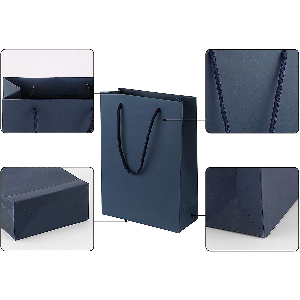 Sdootjewelry Navy Gift Bags, Kraft Paper Gift Bags with Handles, 20 Pack Heavy Duty Matte Tote Paper Bags, 9.8 x 4.3 x 13 Shopping Bags, Kraft Bags, Party Bags, Retail Bags