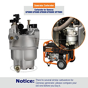 HUZTL Carburetor for Generac GP5000 GP5500 GP6500 0J58620157 5KW 5.5KW 6.5KW 389cc Generator 0G8442A111 Carb with Air Filter Tune Up Kit
