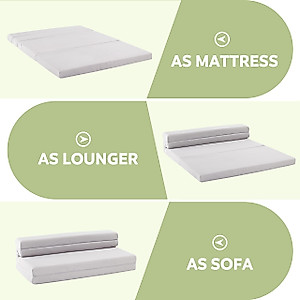 Lazyzizi Foldable Mattress 4Inch Folding Mattress Fold Out Floor Sofa Bed for Adults, Camping, Guest, with Headrest, Breathable & Washable Cover (Queen)