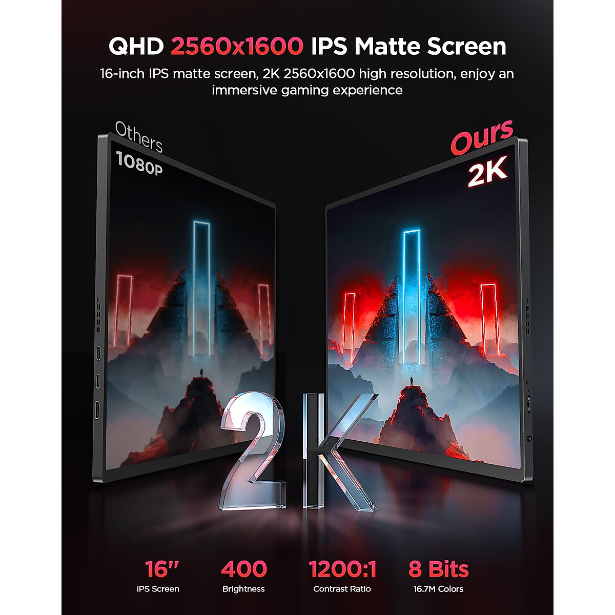 UPERFECT 2K 120Hz Portable Gaming Monitor, 16" 2560x1600 QHD Portable Monitor HDR FreeSync Laptop Monitor w/VESA & Smart Case Matte IPS Eye Care External Second Screen for PC Phone Game Console