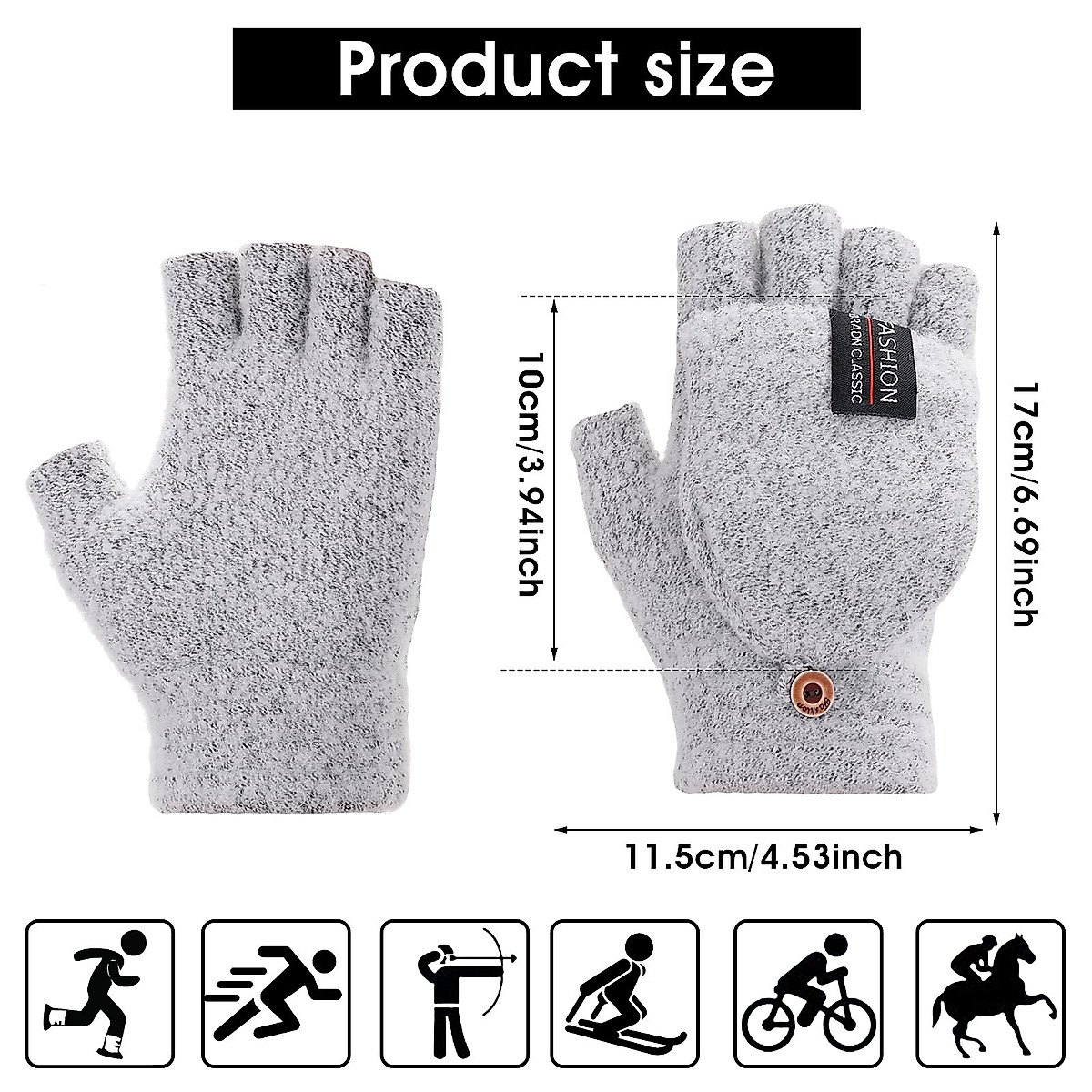 THINP Fingerless Gloves for Women and Men, Winter Gloves Warm Wool Knit Flip Fingerless Gloves with Cover Convertible Mittens Knitted Gloves (Grey)