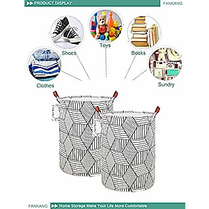 FANKANG 2 Packs Round Storage Basket Bins Collapsible Fabric Shelf Organizer for Storing Makeup, Baby Toys,Books, Office Supplies, etc（2-White Magic Cube）