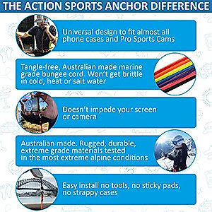 Action Sports Phone Anchor – Tough Outdoors Aussie Made Lanyard & Anti-Tangle Bungie Cord Leash Securely Tether Your Phone ProCam Keys Wallet (Orange)