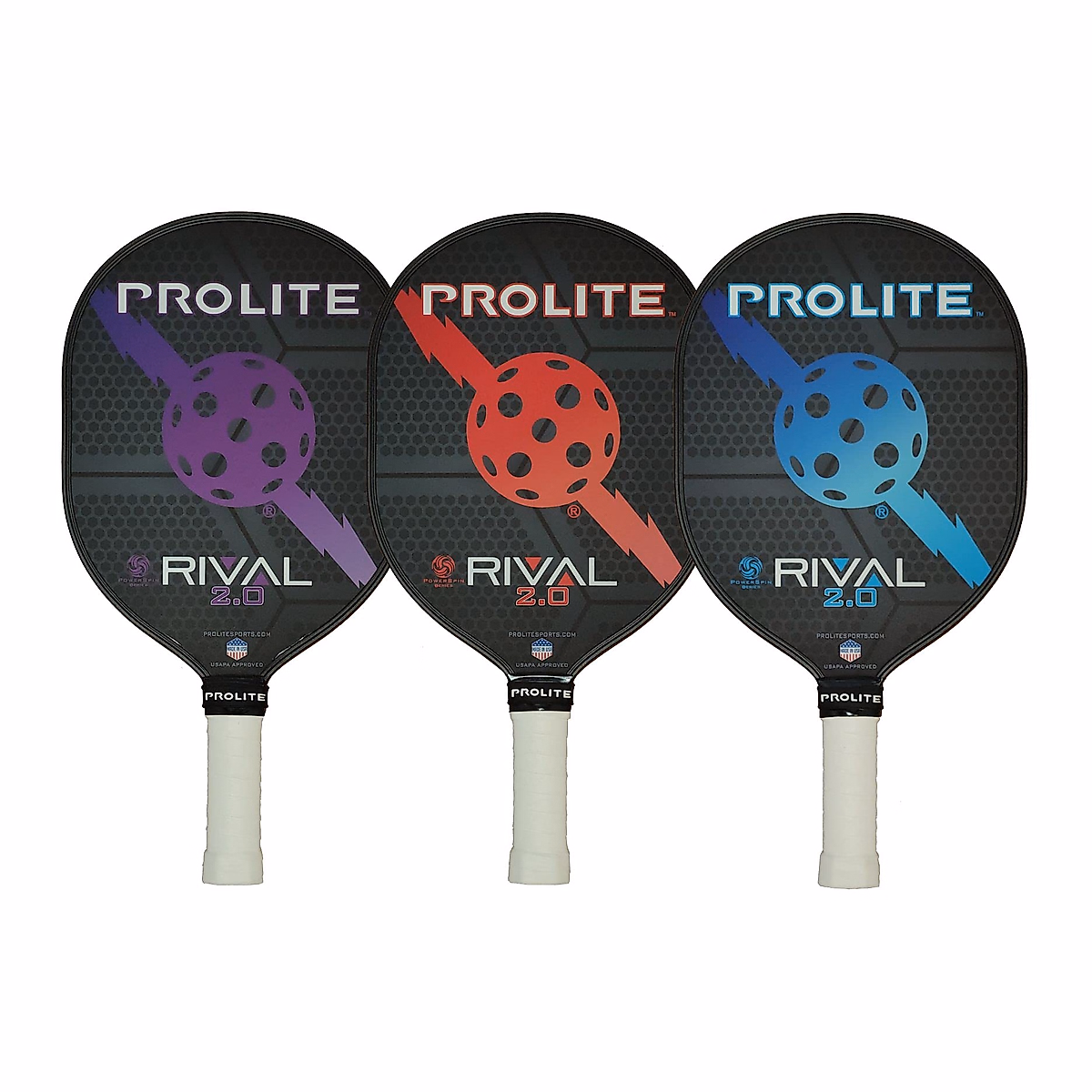 PROLITE Rival PowerSpin 2.0 Pickleball Paddle - Reactive Fiberglass with UV Protection Graphics and a 14 mm PolyCore - Made in The USA Since 1984 (Blue)