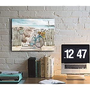 LAIART Beach Canvas Wall Art for Bathroom With Fence Wooden Path Bike Decor Lighthouse Print Pictures Artwork (11"x15")