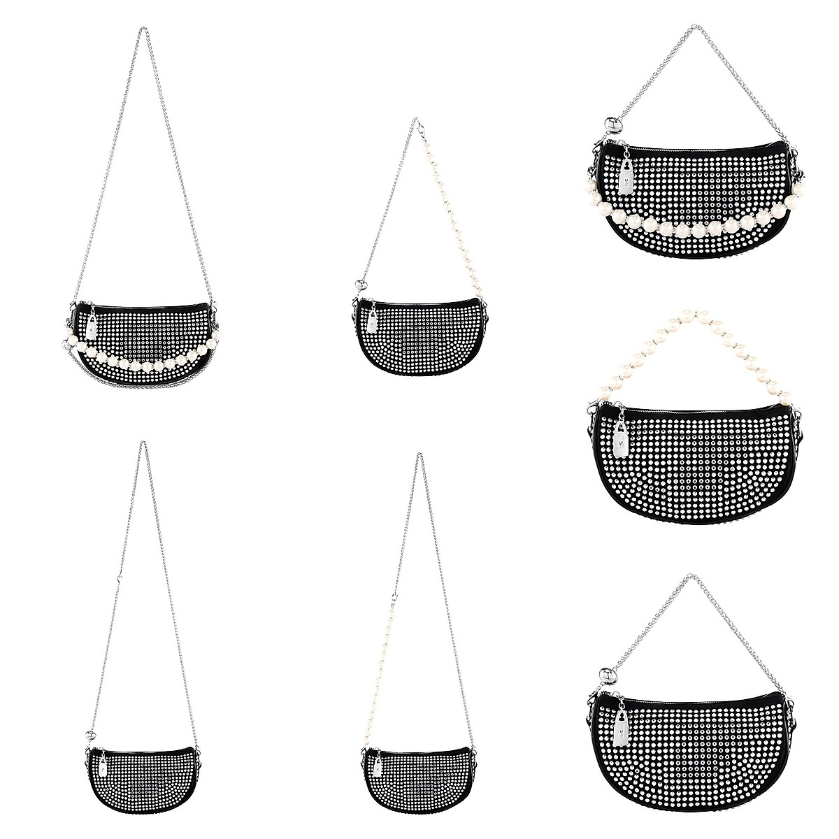 Ayliss Women Rhinestone Crossbody Handbag Clutch Peral Mini Top Handle Evening Purse Shoulder Bag Crystal Party Disco (Black #1)