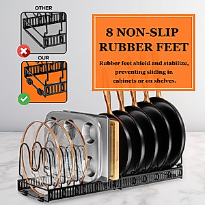 VELKPRO Pots and Pans Organizer Rack for Under Cabinet-Adjustable Kitchen Cabinet Holder-Ideal for Pot Lids, Cutting Boards, Cast-Iron Pans, and Heavy Cookware Storage