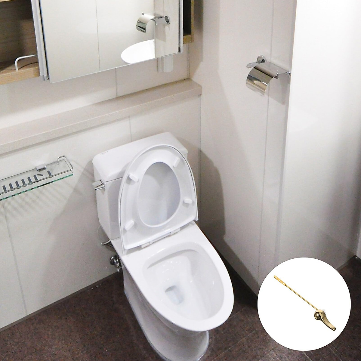 Uonlytech Front Accessories Flush Handle for Toilet Tank Toilet Parts Toilet Tank Flush Handle Metal Pure Copper Rod Handle bar Wrench Component Replacement Toilet Handle Universal