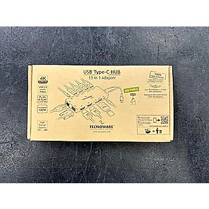 Tecnoware Hub USB Type-C, 13 in 1 Adapter, Compatible with MacBook, Notebook, iPad, Windows, Huawei ecc. 13 Ports: USB 2.0/3.0, USB Type-C, Ethernet, HDMI 4K, Card Slot SDXC, Micro SD, Jack Audio.