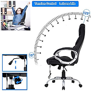 Executive Home Office Desk Chair,High-Back Leather Computer Chair Massage Ergonomic Desk Chair with Lumbar Support Armrests,Height Adjustable Swivel Rolling Task Chair for Meeting Women Adults,Black