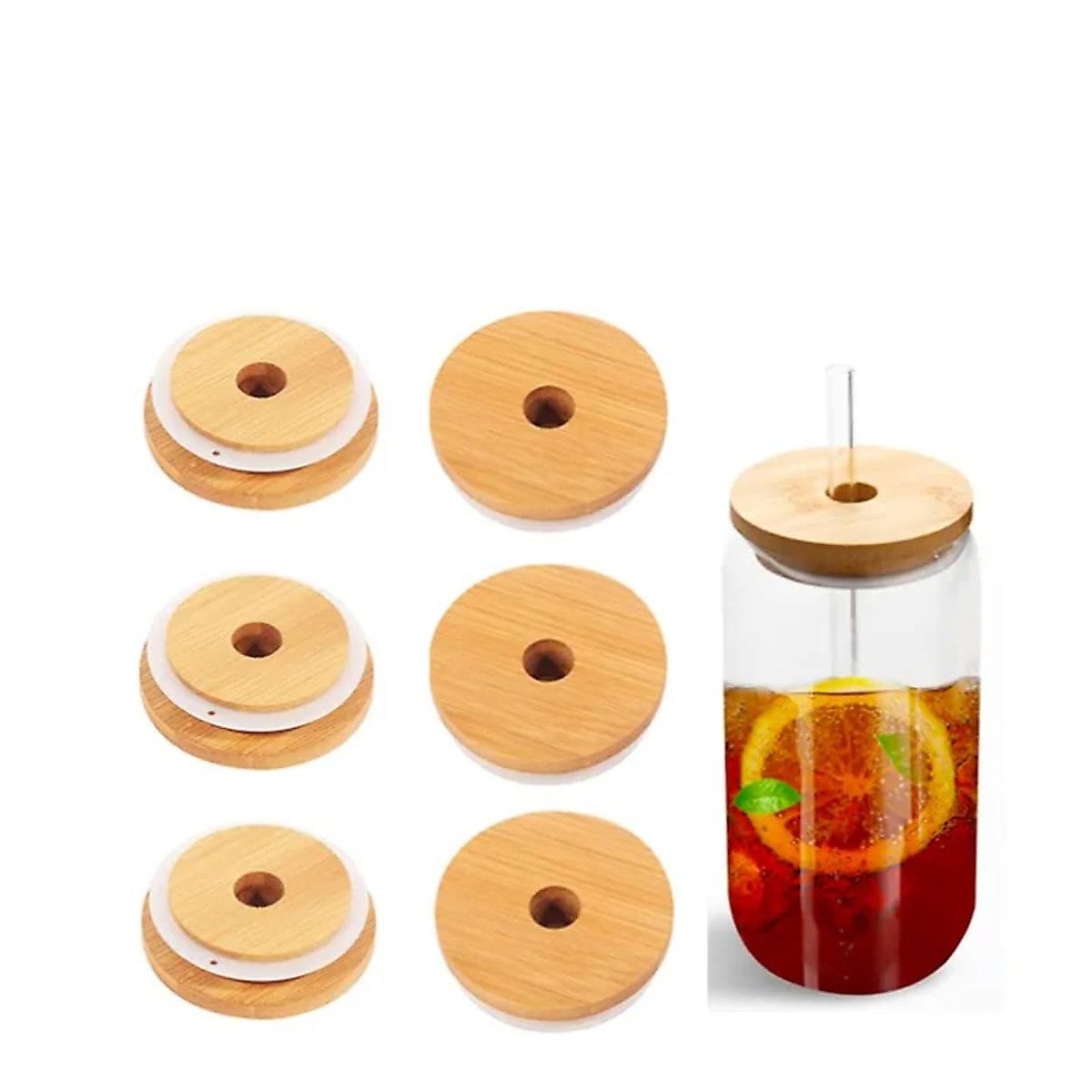 RANDY 4-Pack Beer Can Glass Cup, 16 oz Iced Coffee Drinking Cups with Bamboo Lid and Glass Straws, Glass Tumbler for Cocktail, Whiskey, Soda, Tea, Water