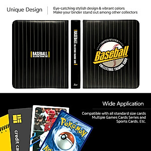 ZINOMAR Baseball Card Binder with Sleeves, 40 Pcs 9-Pocket Pages for 720 trading cards, Portable Card Collector Album Holder Book, Zip Carrying Case Display Storage for TCG - Black