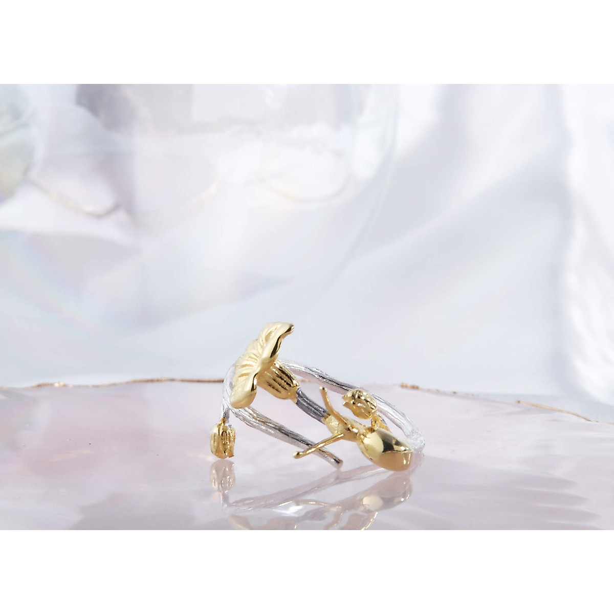 Helen de Lete Little Snail On Flower Vine 925 Sterling Silver Open Ring