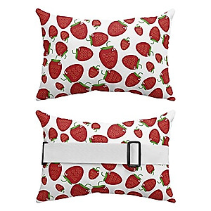 Recliner Head Pillow Ledge Loungers Chair Pillows with Insert Strawberry Pattern Lumbar Pillow with Adjustable Strap Outdoor Waterproof Patio Pillows for Couch Beach Pool Office Chair, 2 PCS