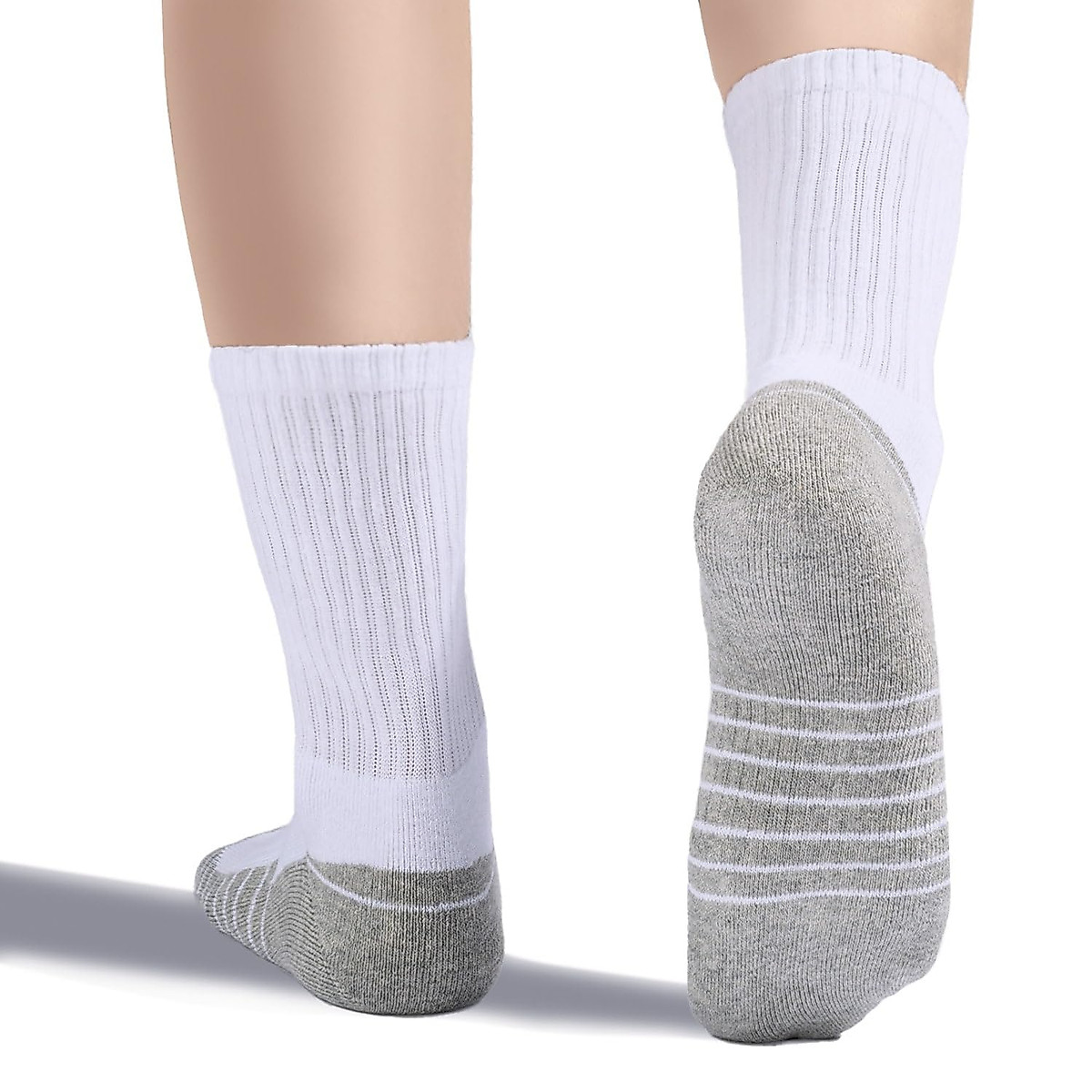 Begrily Men's Cotton Athletic Cushioned Crew Socks with Arch Compression Performance for Running Exercise Hiking 6 Pack White