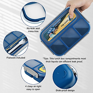 MaMix Bento Box Adult Lunch Box, Lunch Box Kids,Lunch Containers for Adults/Kids/Toddler,1300ML-4 Compartment Bento Lunch Box,with Accessories 4 Pcs Reusable Silicone Cups (Blue)