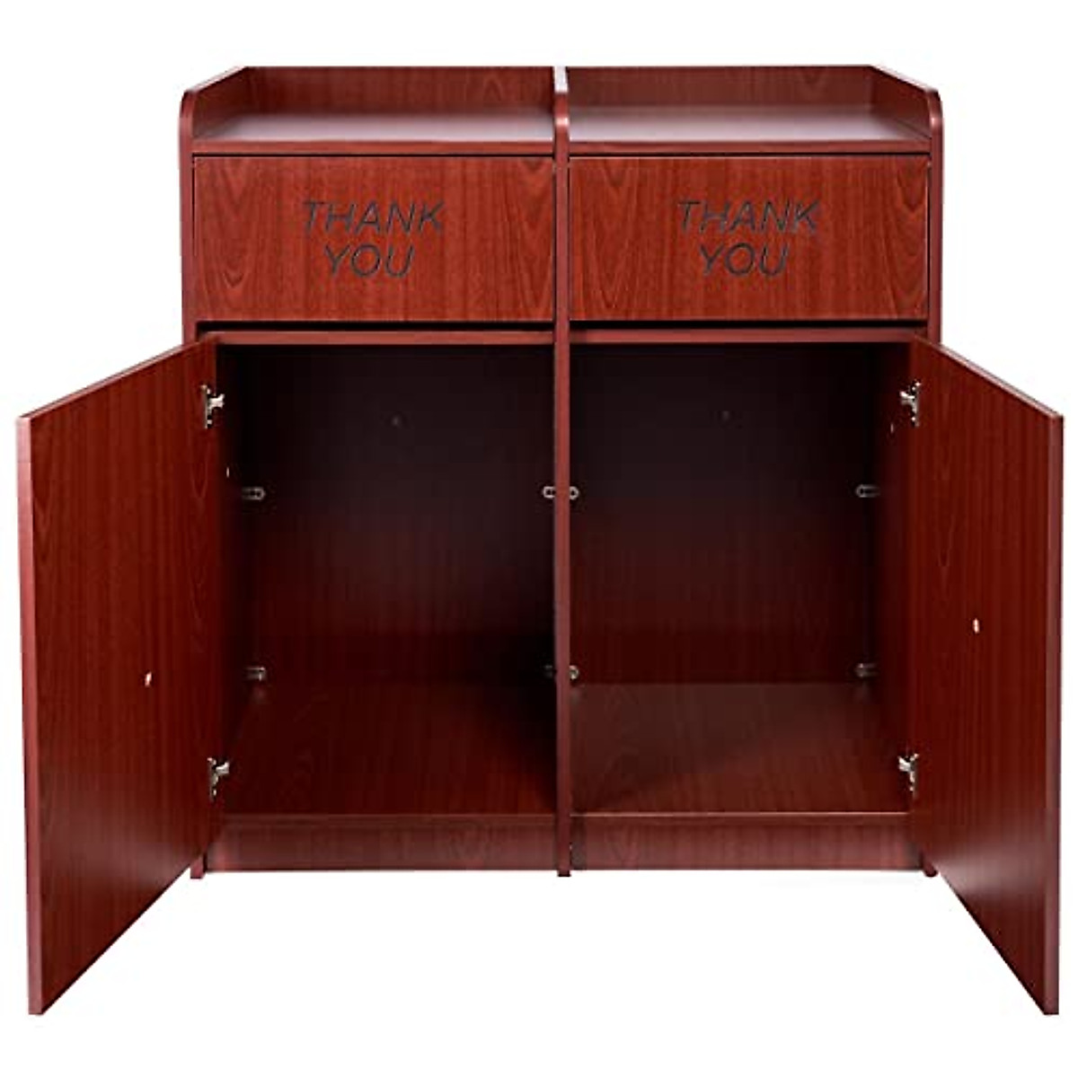 Displays2go Trash Receptacle for (2) 36 Gallon Bins, Thank You Message - Mahogany (LCKDPZSSSM2)