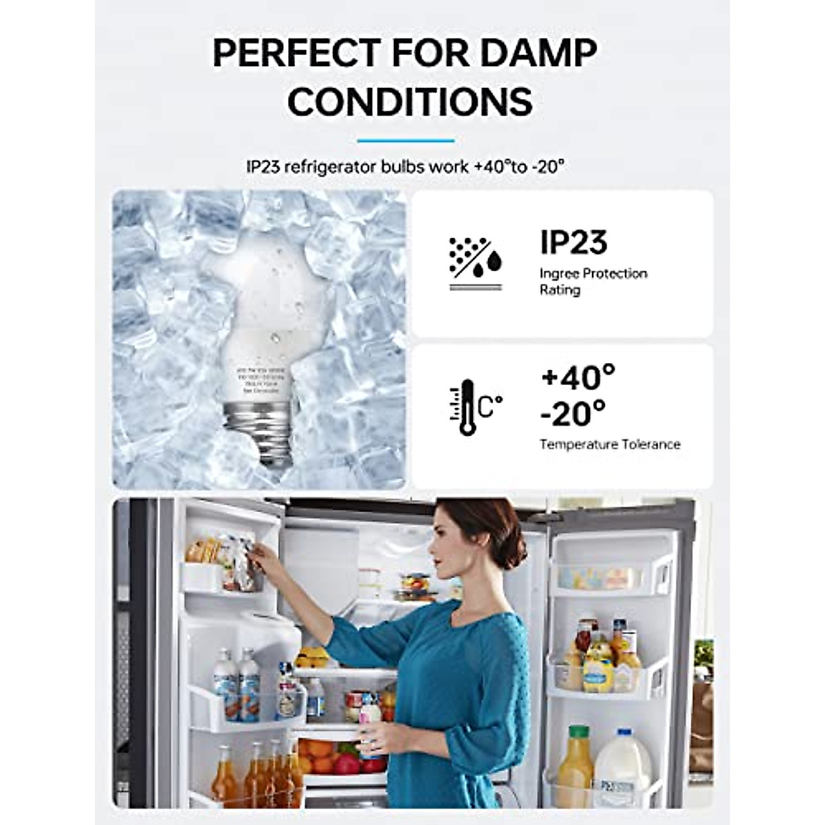 KINDEEP A15 Refrigerator LED Bulbs 60 Watt Equivalent, 7W Light Bulb Daylight White 5000K, 700LM for Appliance Fridge Light Bulb, Ceiling Fan, Waterproof, Non-Dim, E26 Base, 2 Pack