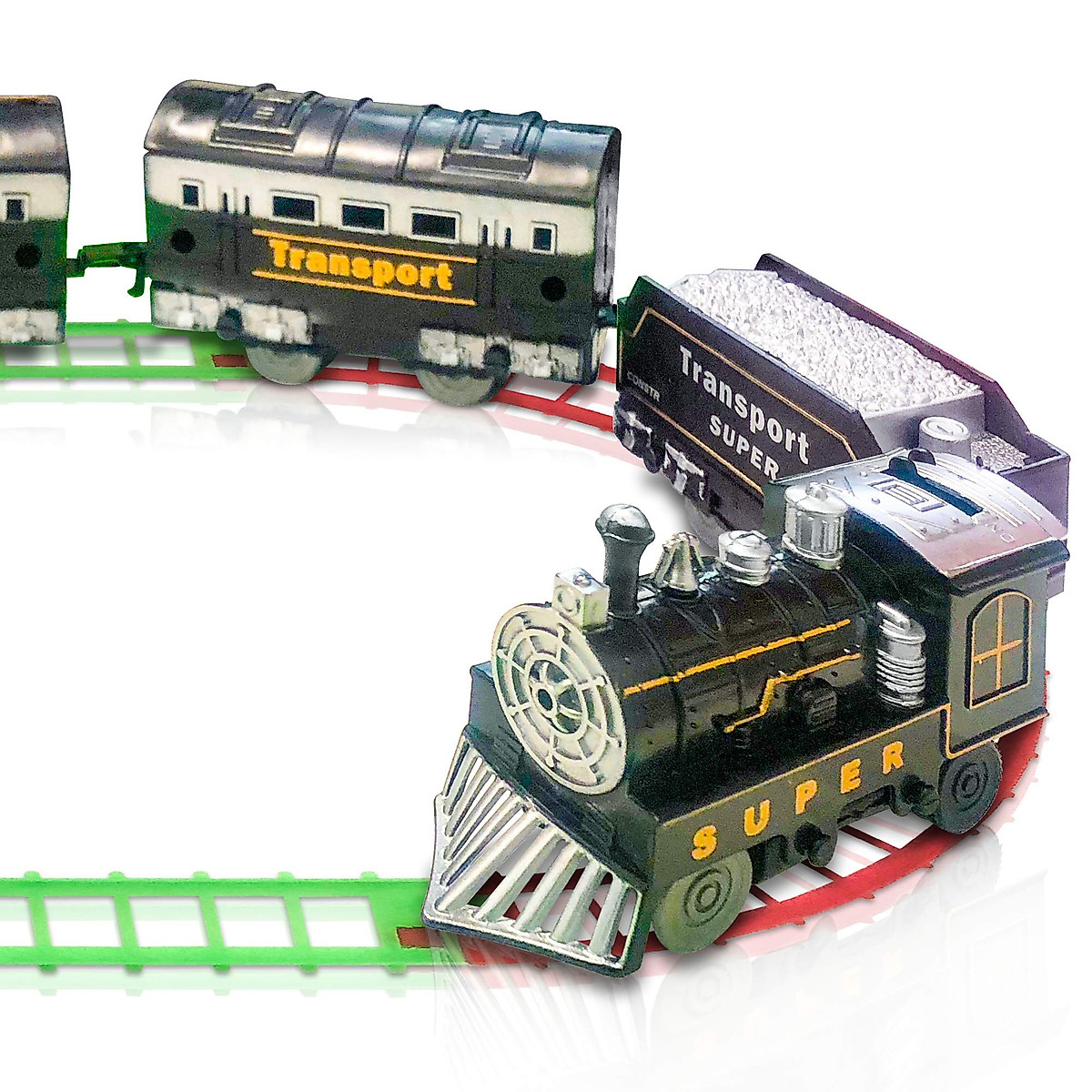 ArtCreativity Train Set for Kids, Battery-Operated Toy Train with 4 Cars and Tracks, Durable Plastic, Cute Christmas Holiday Train for Under The Tree, Great Gift Idea for Boys and Girls
