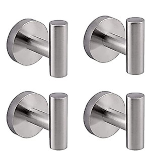 Woooow Modern 304 Stainless Steel Single Prong Round, Wall Robe Hook Brushed Nickel, 4-Pack