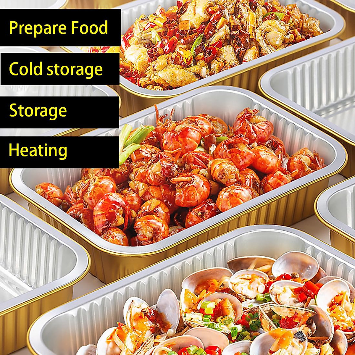 SuiXinCook Aluminum Foil Pans with lids 10pack Heavy Duty 2LB Small foil pan 8.5"×6" Disposable, For Microwave & Oven Safe Cooking,Baking,A takeaway food container,Gold