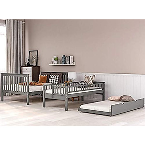 Merax Twin-Over-Full Stairway Bunk Bed with Shelves and Ladder (Grey, Twin Over Full with Trundle)