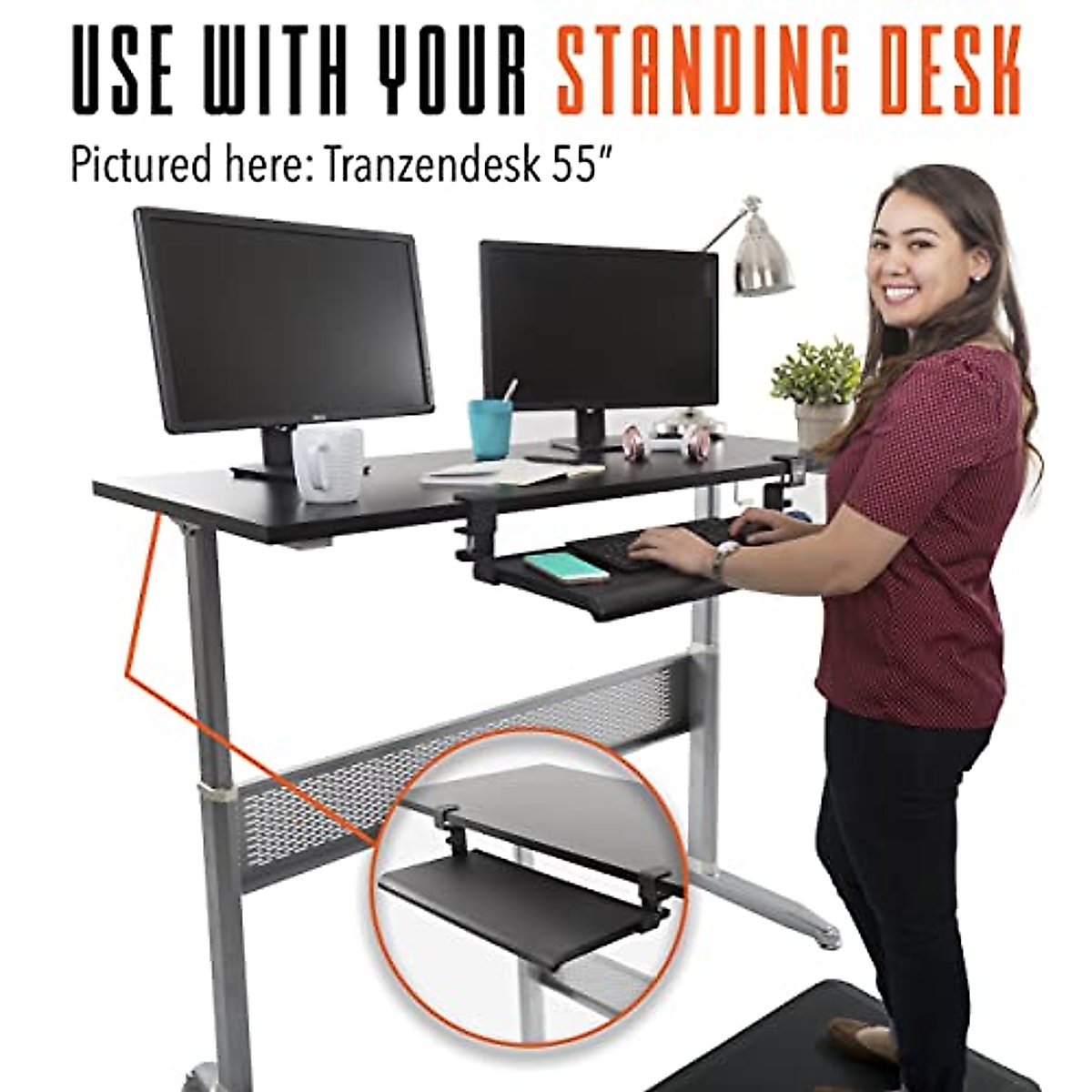 Stand Steady Easy Clamp-On Keyboard Tray - Extra Large Size - No Need to Screw Into Desk! Slides Under Desk - Easy 5 Min Assembly - Great for Home or Office!
