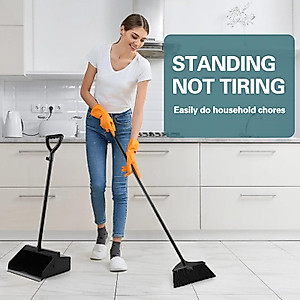 SB Broom with Dustpan Combo Set for Office, Indoor&Outdoor Sweeping,Broom and Dustpan Set,Large Size and Stiff Broom Dust pan with Long Handle,Stand Up Broom and Dustpan,Rectangular, Angular