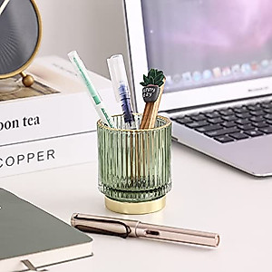 Tiita Glass Makeup Brush Holder Organizer - Crystal Clear Desktop Stationery Storage for Cosmetics, Vintage Style Makeup Brush Cup, Pen and Pencil Holder