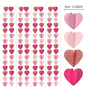 Rose-Gold Hot-Pink Party-Decorations Heart Garland - 39Ft 3D Wedding Bridal Shower Hanging Paper Streamers Banner,Baby Girl Birthday Bachelorette Engagement Mohters Valentines Day Brunch Decor Ouruola