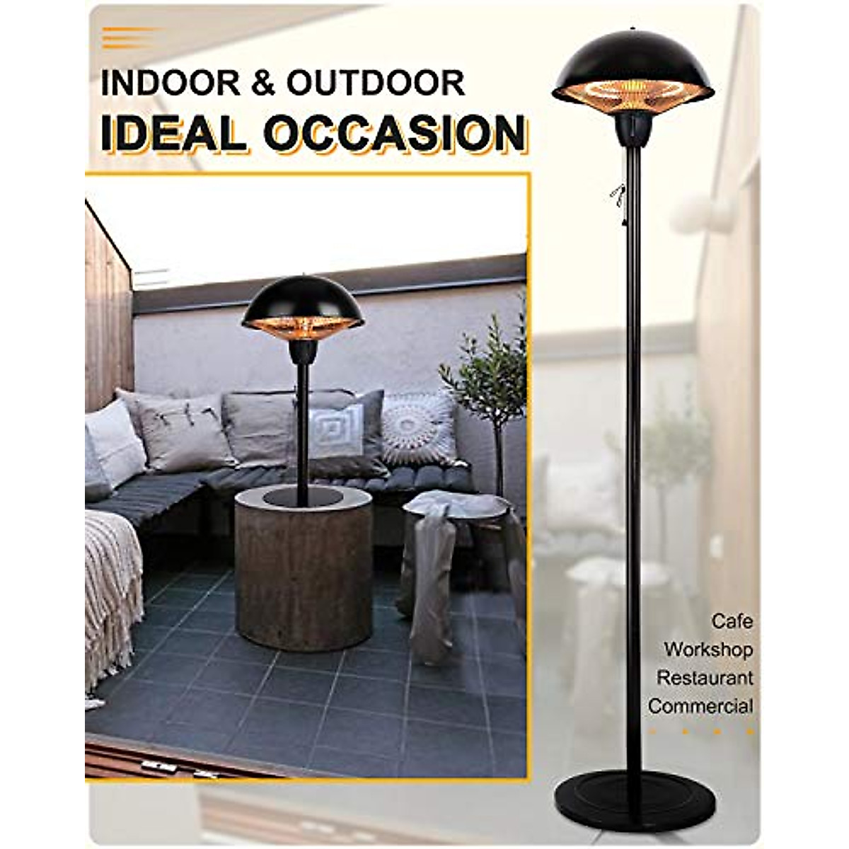 Star Patio Outdoor Heater, Outdoor Heater, 1500W Infrared Heater with Dome Shape and Hammered Bronze Finish, Adjustable Height Outdoor Heater, STP1566-B-S-N1