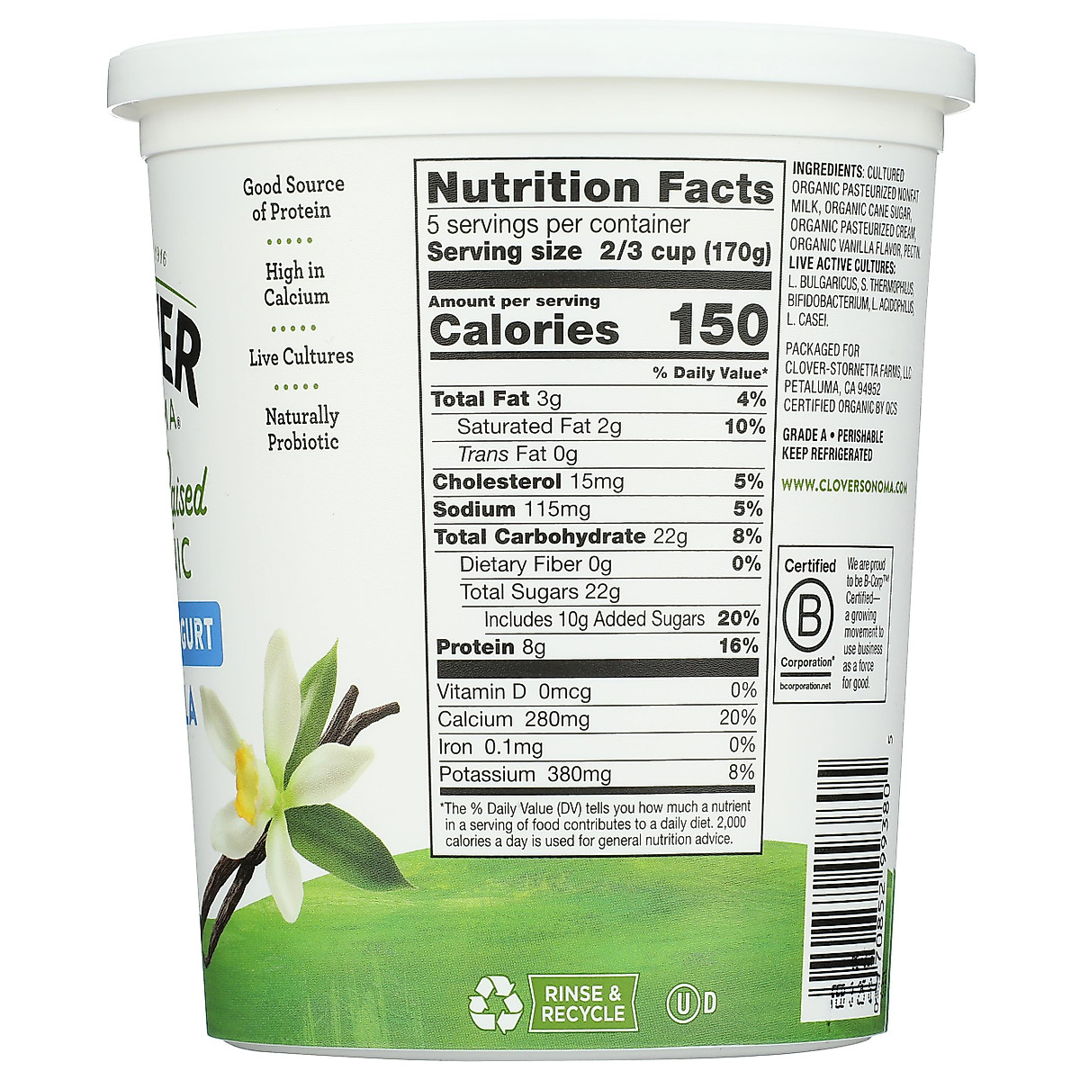 CLOVER SONOMA Organic Low Fat Vanilla Bean Yogurt, 32 OZ