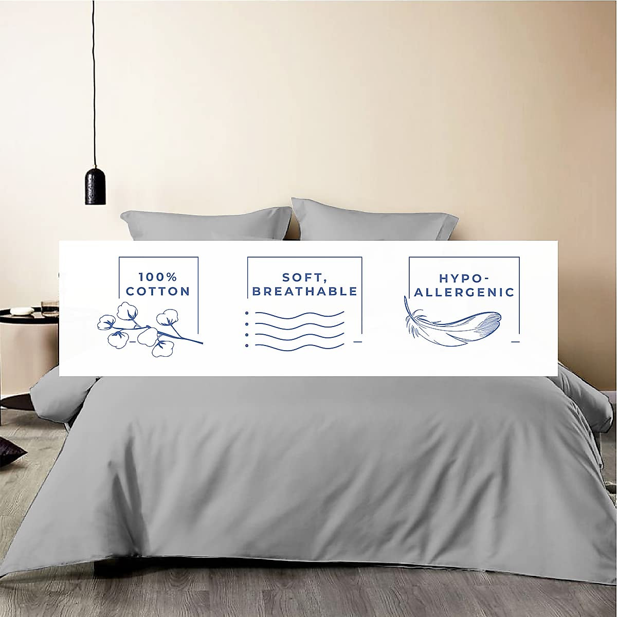 Kotton Culture 1000 Thread Count Duvet Cover 1 Piece Duvet Set 100% Egyptian Cotton Breathable All Season Comforter Cover with Zipper & Corner Ties Soft (Silver, Oversized King)