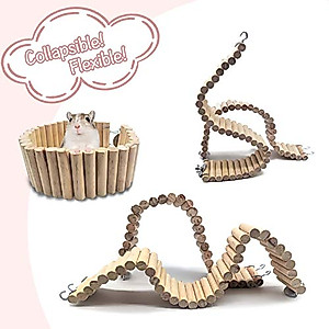 kathson 6 Pcs Wooden Hamster Suspension Ladder Bridge,Bendable Long Climbing Ladders Pet Cage Toy Accessories Hideout Natural Chew Balls for Mouse Chipmunk Rabbits and Other Small Animals