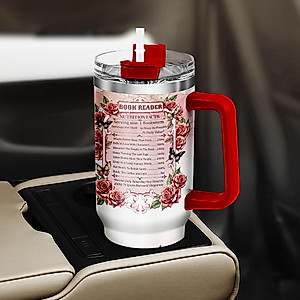 99WHALE Women More Just One Glitter Modern Red Steel Lover Hot Books Chapter, Book Gifts, Tumbler 40 Oz With Handle Lid And Straw, Book Reader Skull Rose Flower Nutrition Facts