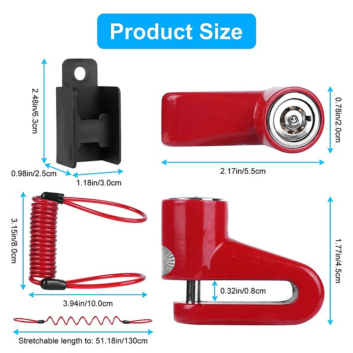 Ainiv Disc Brake Lock, E Scooter Lock Anti-Theft, Cable Bike Lock Waterproof 5FT /12mm Cable with 2 Keys for Scooter, Bike, Electric Bike, Skateboards, Strollers, Lawnmowers with Lock Holders-Red