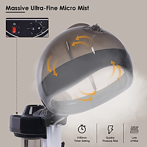 Icoget Standing Hair Steamer for Nature Black Hair, Hooded Heating Steam Cap for Deep Conditioning w/Adjustable Height and Angle, Hot Mist for Hydration and Color Processor, Home Salon Use