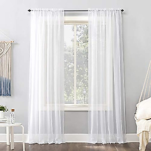 No. 918 Emily Sheer Voile Rod Pocket Curtain Panel, 59" x 84", White , 1 Panel