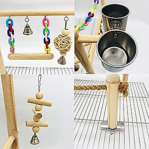 Bird Playground for Top of Cage, Parrot Gym Hanging Chewing Toys, Cage Top Play Stand for Conure, Parakeets, Budgie, Cockatiels, Lovebirds, Bird Wood Perch Cage Toys