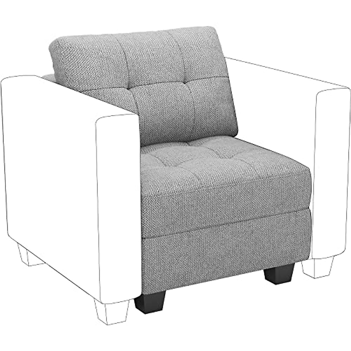 Belffin Middle Module Seat for Modular Sofa Sectional Couch with Storage Accent Armless Sofa Chair Modern Fabric Light Grey