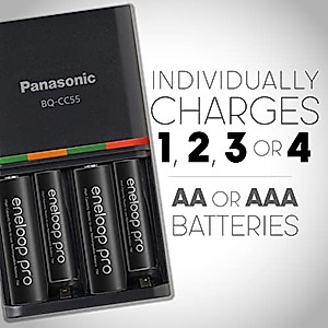 Panasonic K-KJ55KHC4BA Advanced 4 Hour Quick Battery Charger with 4AA eneloop pro High Capacity Rechargeable Batteries