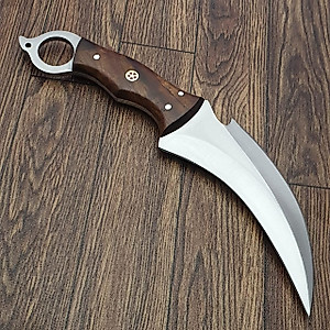 WARIVO KNIFE Karambit Knife - Fixed Blade with Sheath - Claw Knife wood Handle Sharp Blade - Camping Knives - Karambits for Men and Women - Best for Hiking Survival Hunting Fishing