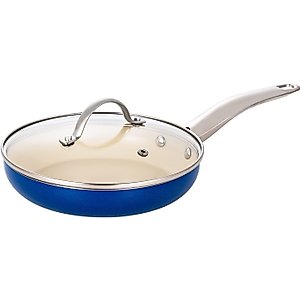 Qstar 8 inch Ceramic Nonstick Frying Saute Pan in Sapphire Blue with Lid and Stainless Steel Handle