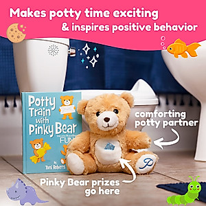 Potty Train with Pinky Bear, Reward Based Potty Training Bear w/Prize Pocket/Pouch & Childrens Board Book, Learning Tool for Toddlers, Boys & Girls - Teaching Potty Chair Fun & Awareness Ages 2-3+