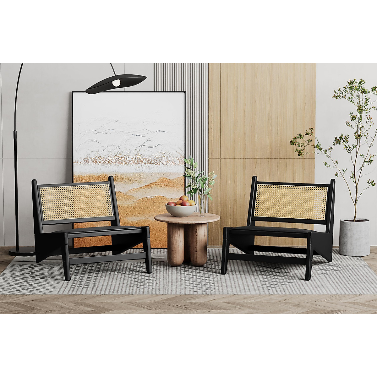 HAOBO Home Rattan Chair Mid Century Modern Accent Chair Armless Reading Side Chair Living Room Chair Boho Chair with Wooden Frame for Home Bedroom