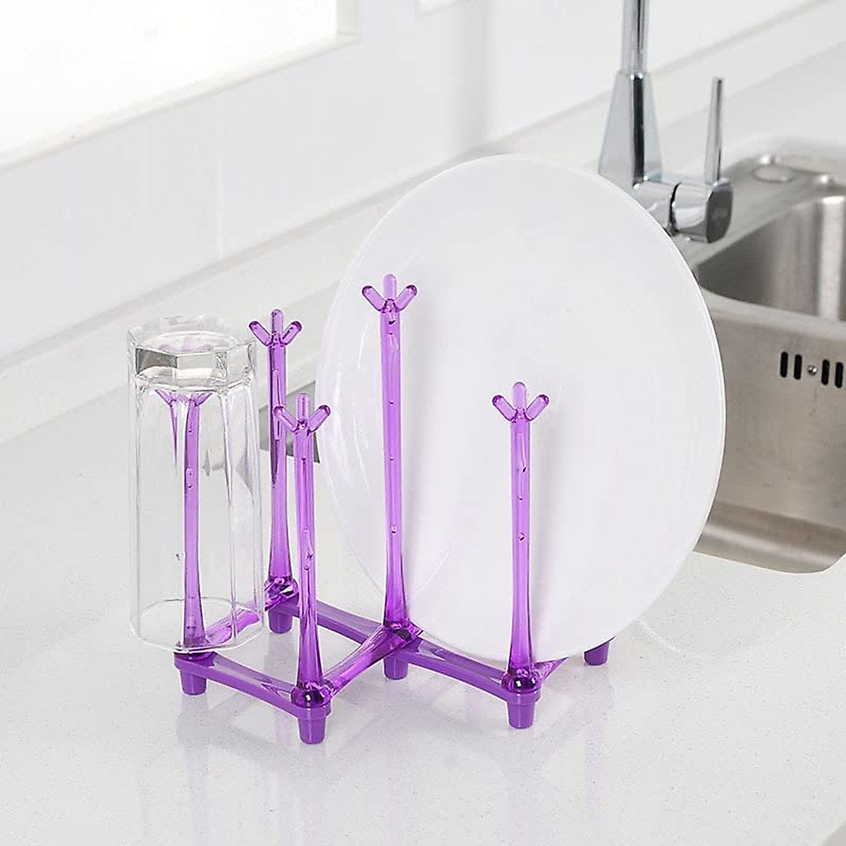 DD-life 3 Pcs Drying Holder Retractable Cup Drying Rack Drinking Glass Holder Stand Plastic Bag Dryer and Mug Tree Cup Stand Tray Holder (1Blue，1Green，1Purple