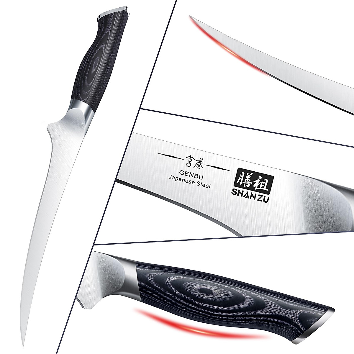 SHAN ZU 7 Inch Fillet Knife, Japanese Super Steel Boning Knife, Professional Ultra Sharp Fish knife with K133 Ergonomic Handle, Black Tortoise Genbu Series
